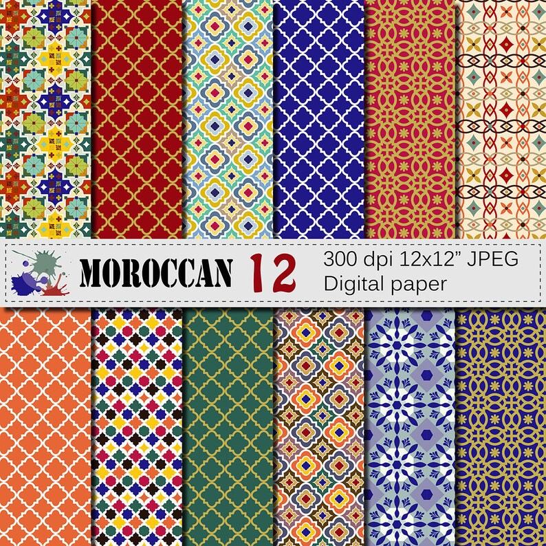 Moroccan Digital Paper Set, Scrapbook Digital Papers, Ethnic, Tribal ...