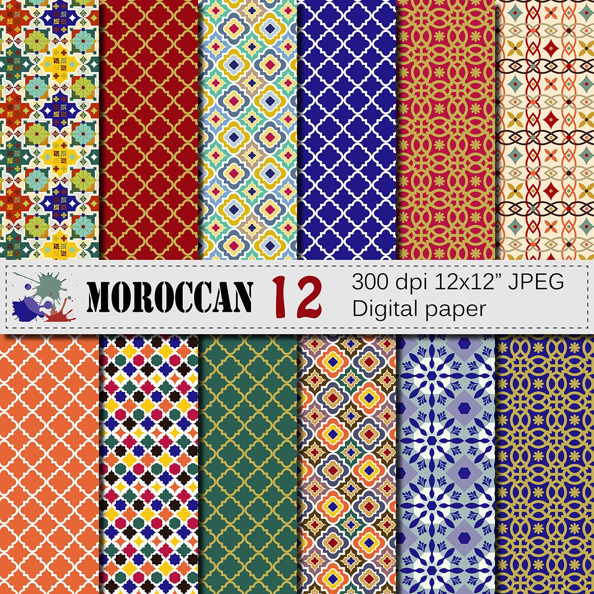 Moroccan Digital Paper Set, Scrapbook Digital Papers, Ethnic, Tribal ...