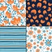 Blue and Orange Floral Digital Paper, Flowers Seamless Pattern ...