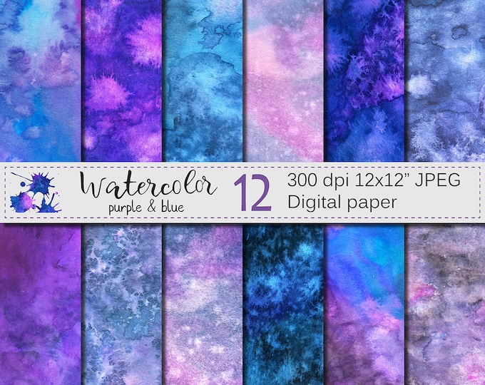 Purple and Blue Watercolor Digital Paper Watercolor Texture - Etsy