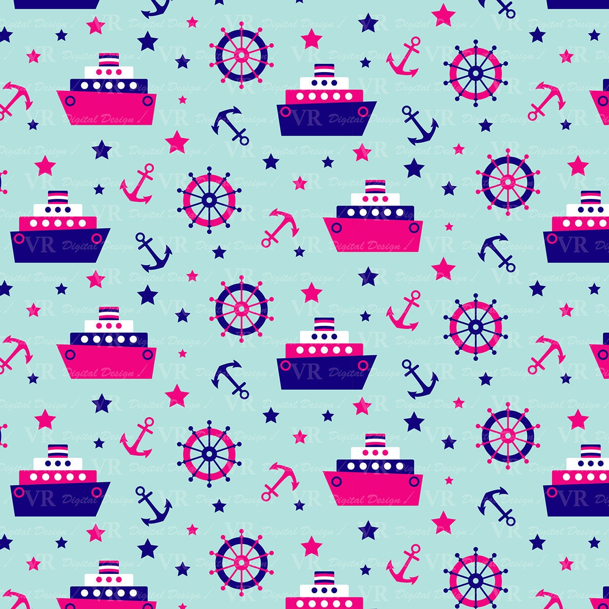 Nautical Pink and Blue Digital Papers, Anchor Printable Scrapbook ...