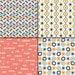 Retro Geometric Digital Paper Blue Coral Yellow Seamless - Etsy