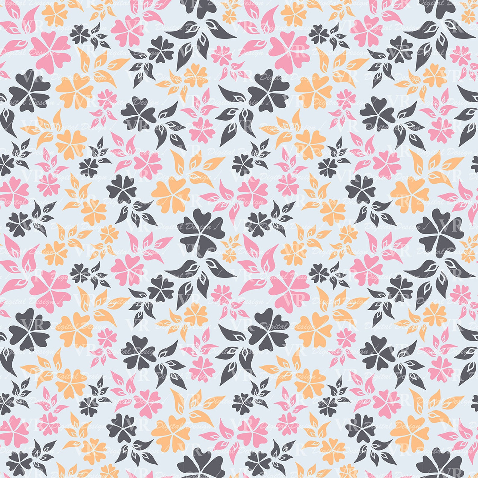 Seamless Elegant Floral Digital Paper, Hand Drawn Flowers Seamless ...