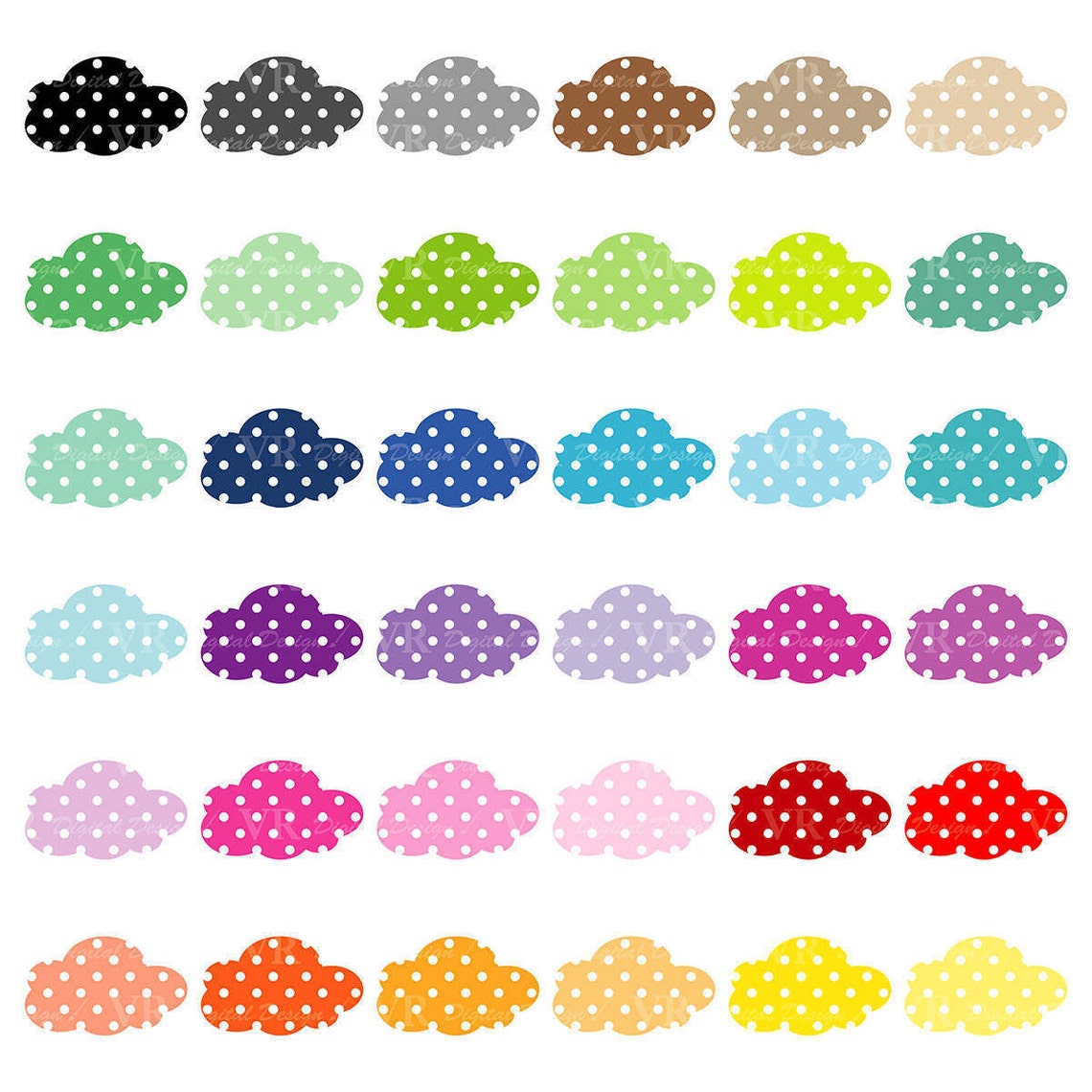 Clouds Clip Art, Polka Dot Cloud Clipart, Rainbow Clouds Clipart ...