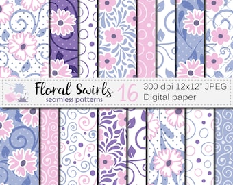 Purple and Yellow Floral Digital Paper Flowers Seamless | Etsy