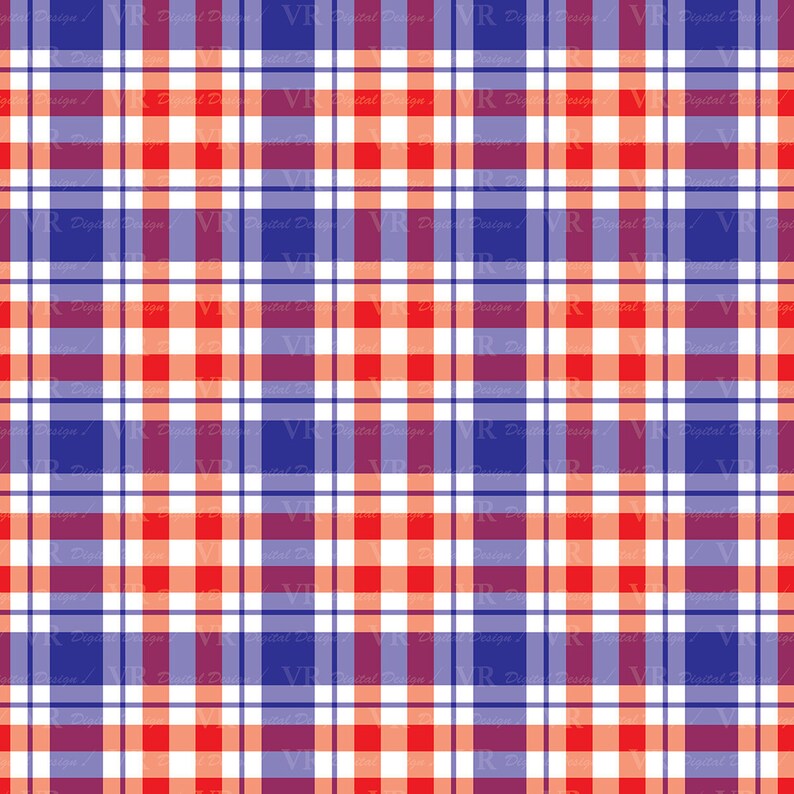 Blue and Red Plaid Digital Paper Set, Patriotic Plaid Digital Scrapbook ...