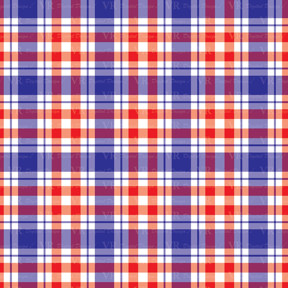 Blue and Red Plaid Digital Paper Set, Patriotic Plaid Digital Scrapbook ...