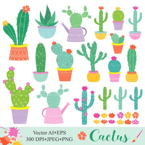 Cactus Clipart Cacti Plants Clip Art Cute Potted Cactuses - Etsy