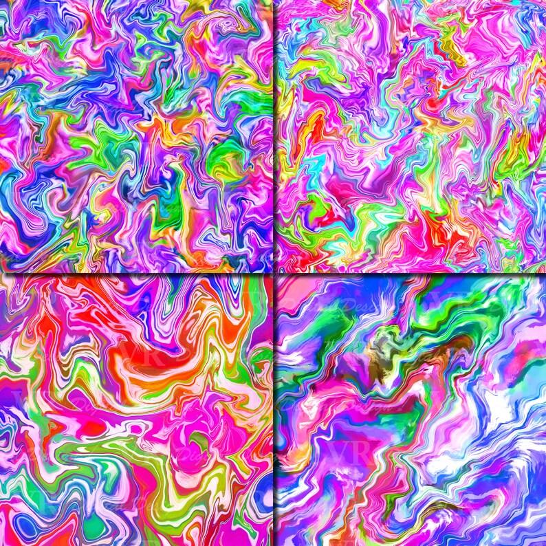 Colorful Marble Abstract Digital Paper / Rainbow Marble Backgrounds ...
