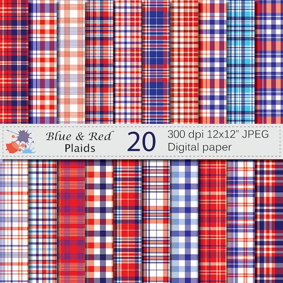 Blue and Red Plaid Digital Paper Set Patriotic Plaid Digital - Etsy