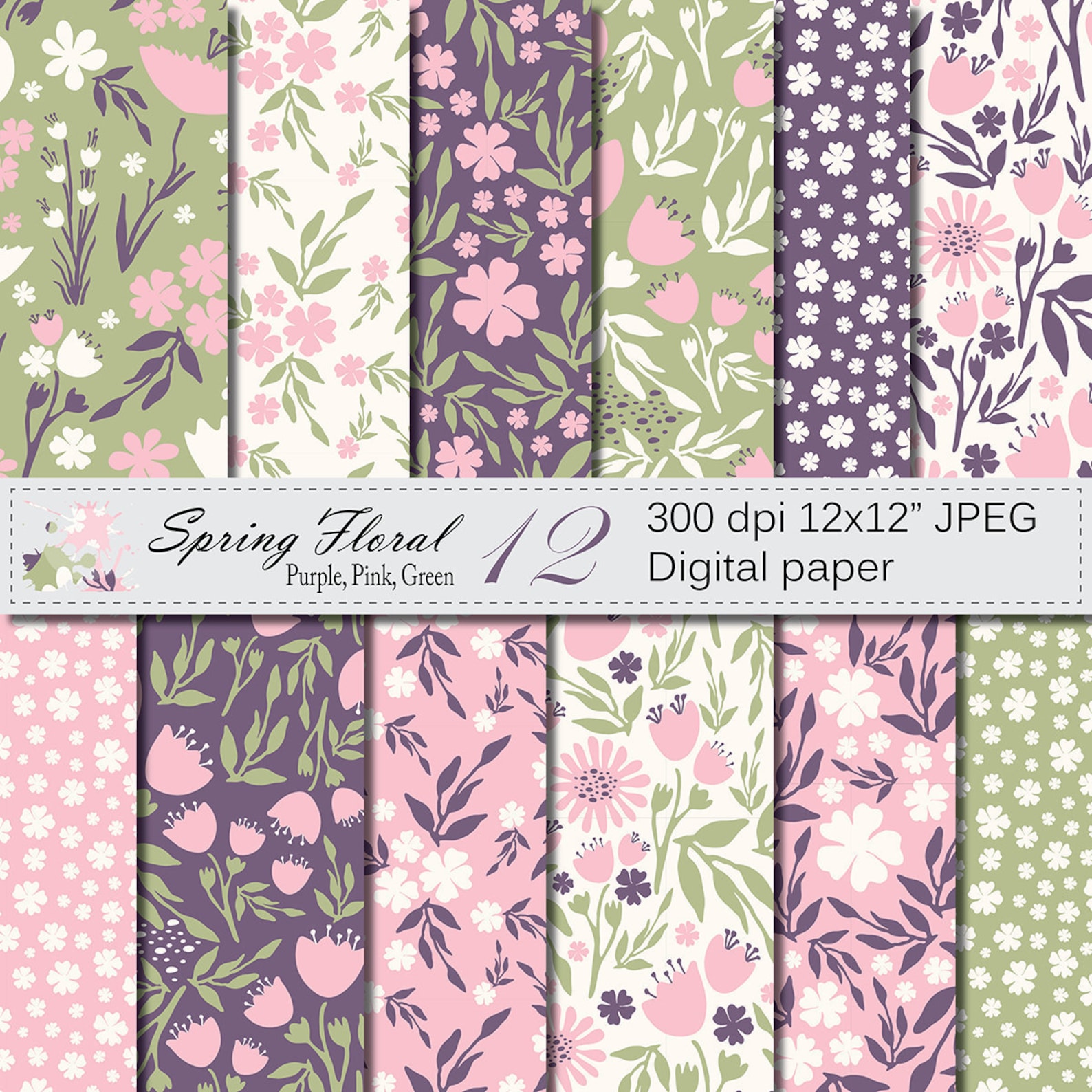 Seamless Spring Floral Digital Paper, Hand Drawn Flowers Seamless ...