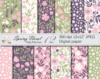 Seamless Elegant Floral Digital Paper Hand Drawn Flowers | Etsy