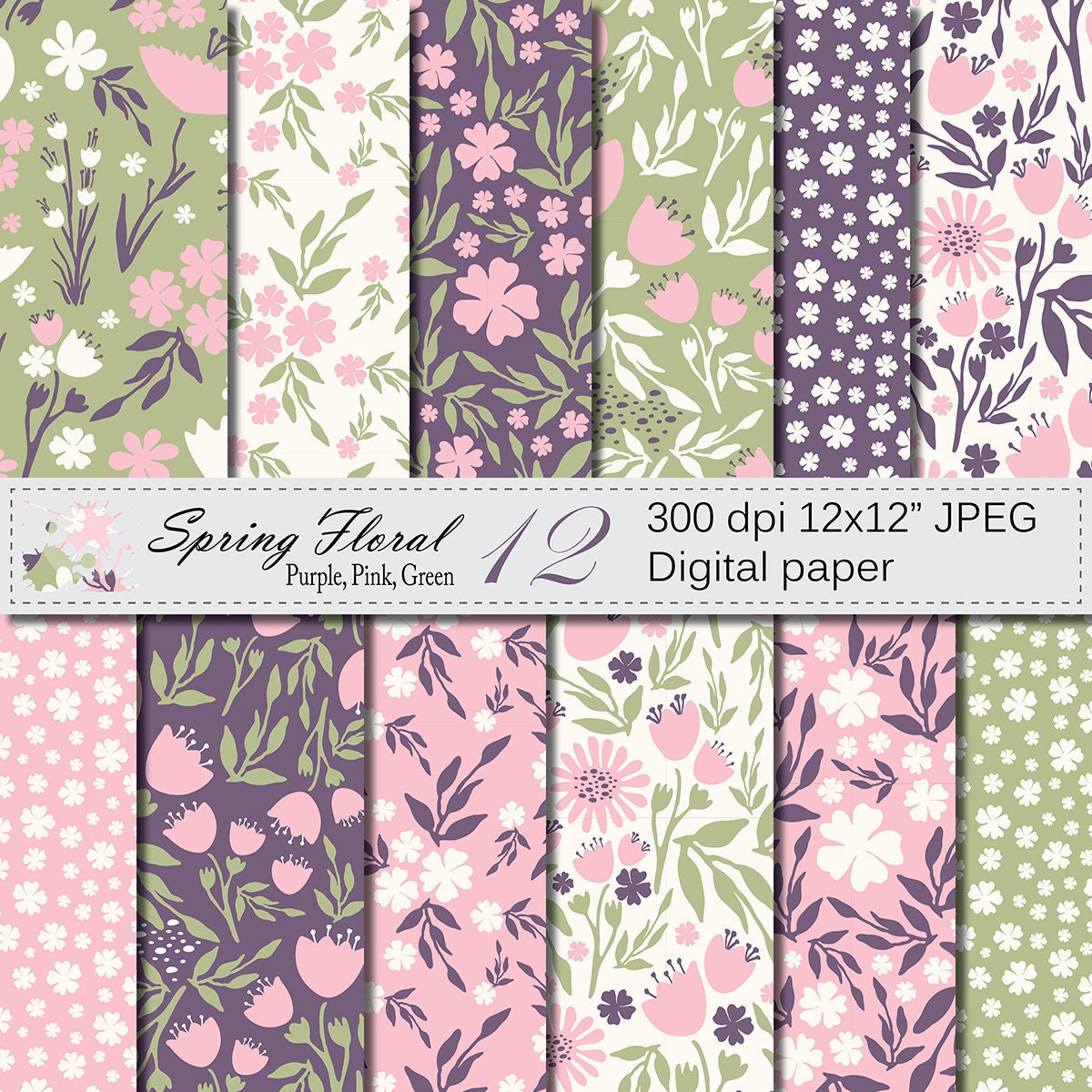 Seamless Spring Floral Digital Paper, Hand Drawn Flowers Seamless ...