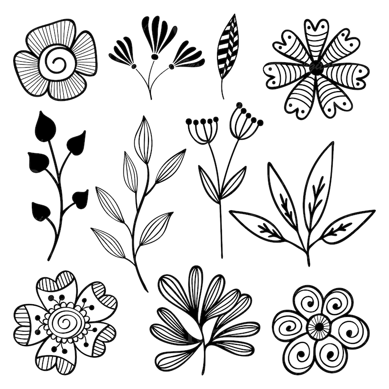Floral Doodles Clipart, Flowers Doodle Clipart, Hand Drawn Flower ...