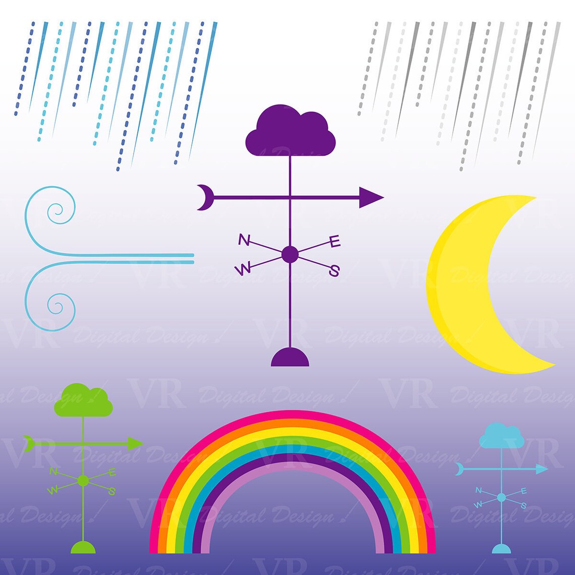 Weather Clip Art, Weather Clipart, Rain Clouds Sun Snow Storm Umbrella ...