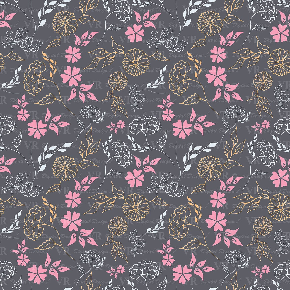 Seamless Elegant Floral Digital Paper Hand Drawn Flowers - Etsy