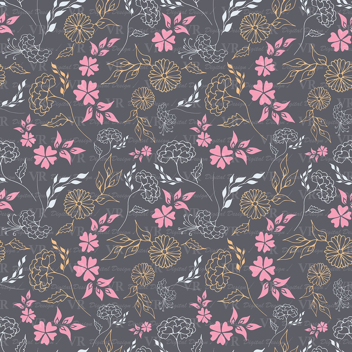 Seamless Elegant Floral Digital Paper Hand Drawn Flowers - Etsy