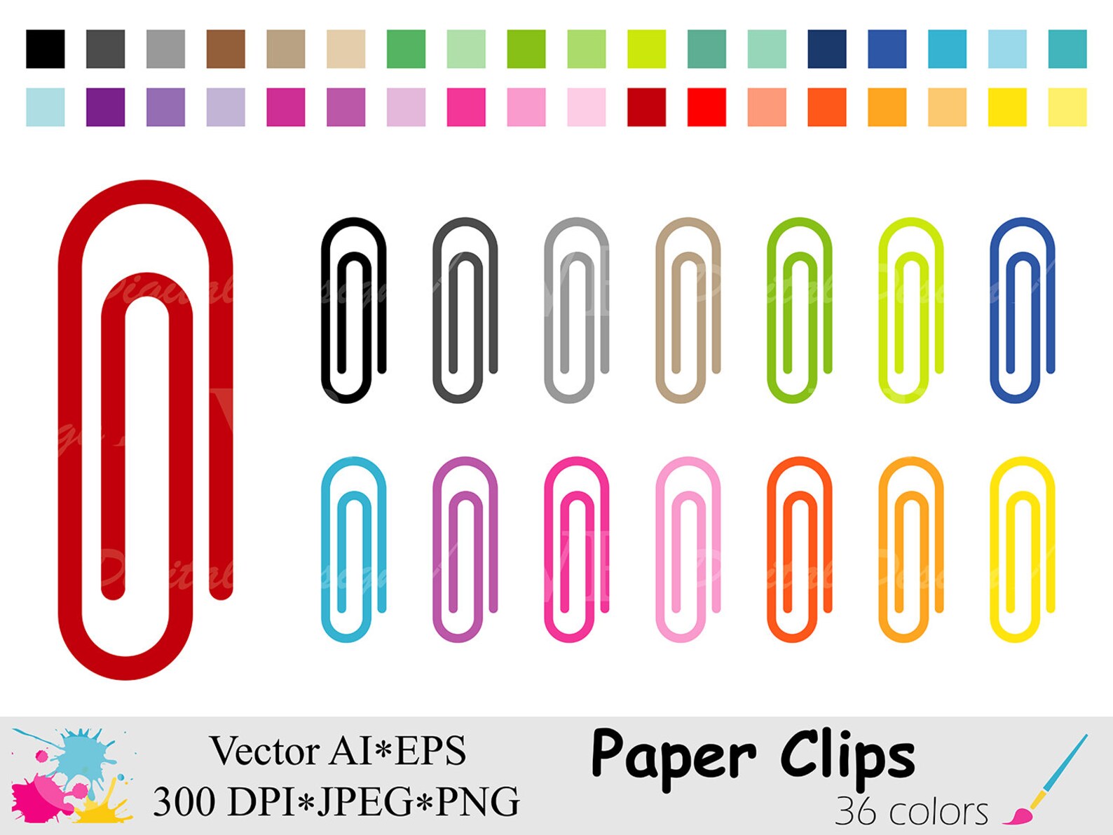 Rainbow Paper Clips Clip Art, School Supplies Clipart, Paper Clip ...