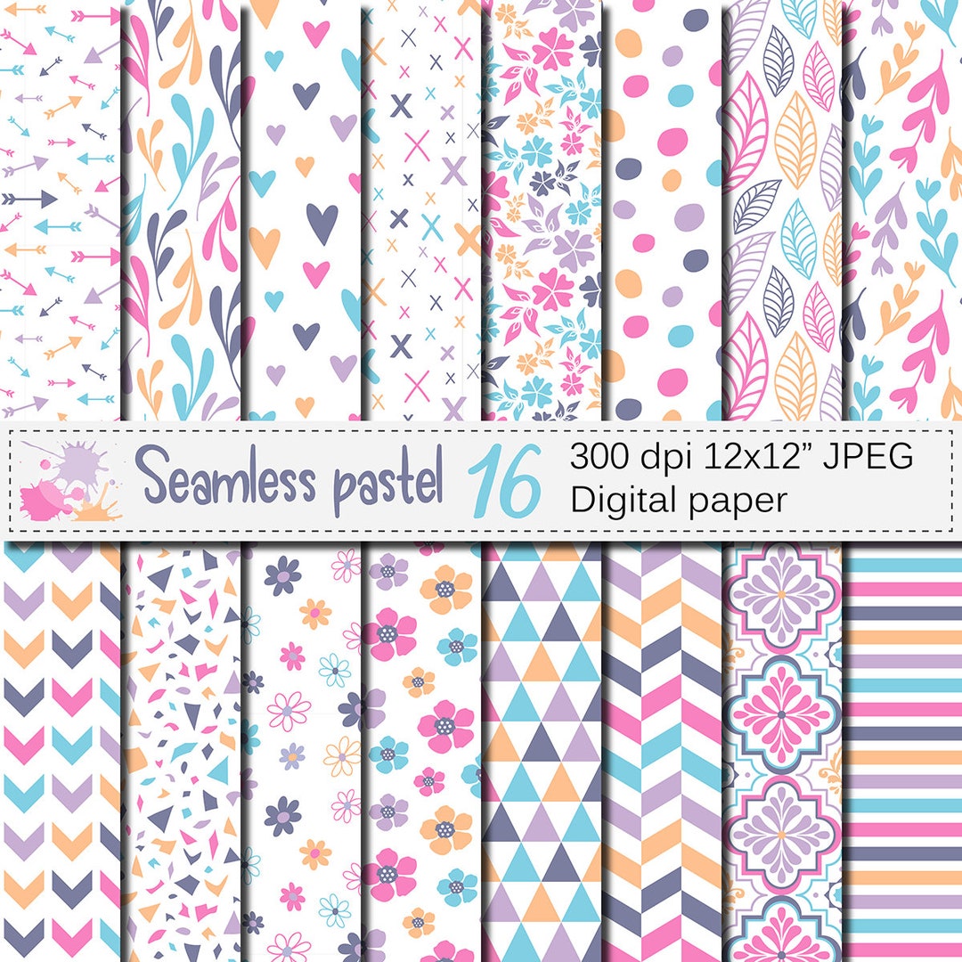 Seamless Pastel Digital Paper Pack, Pastel Flowers and Leaves Paper ...