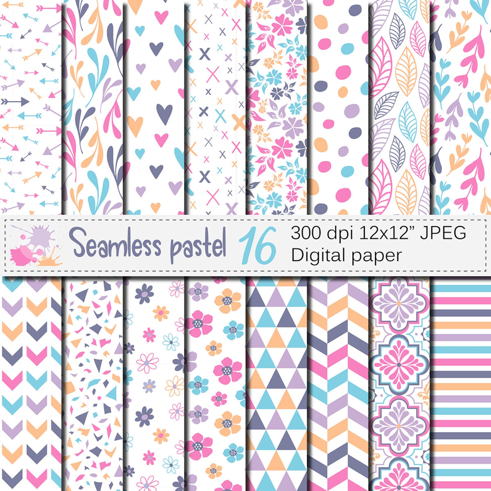 Seamless Pastel Digital Paper Pack Pastel Flowers and Leaves - Etsy