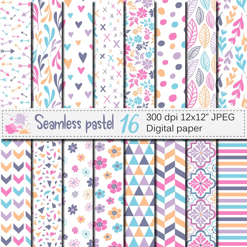 Seamless Pastel Digital Paper Pack, Pastel Flowers and Leaves Paper ...