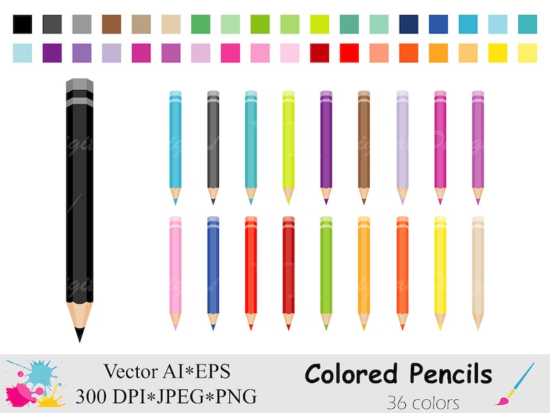 Colored Pencils Clip Art, Rainbow Pencils Clipart, Pencil Planner ...