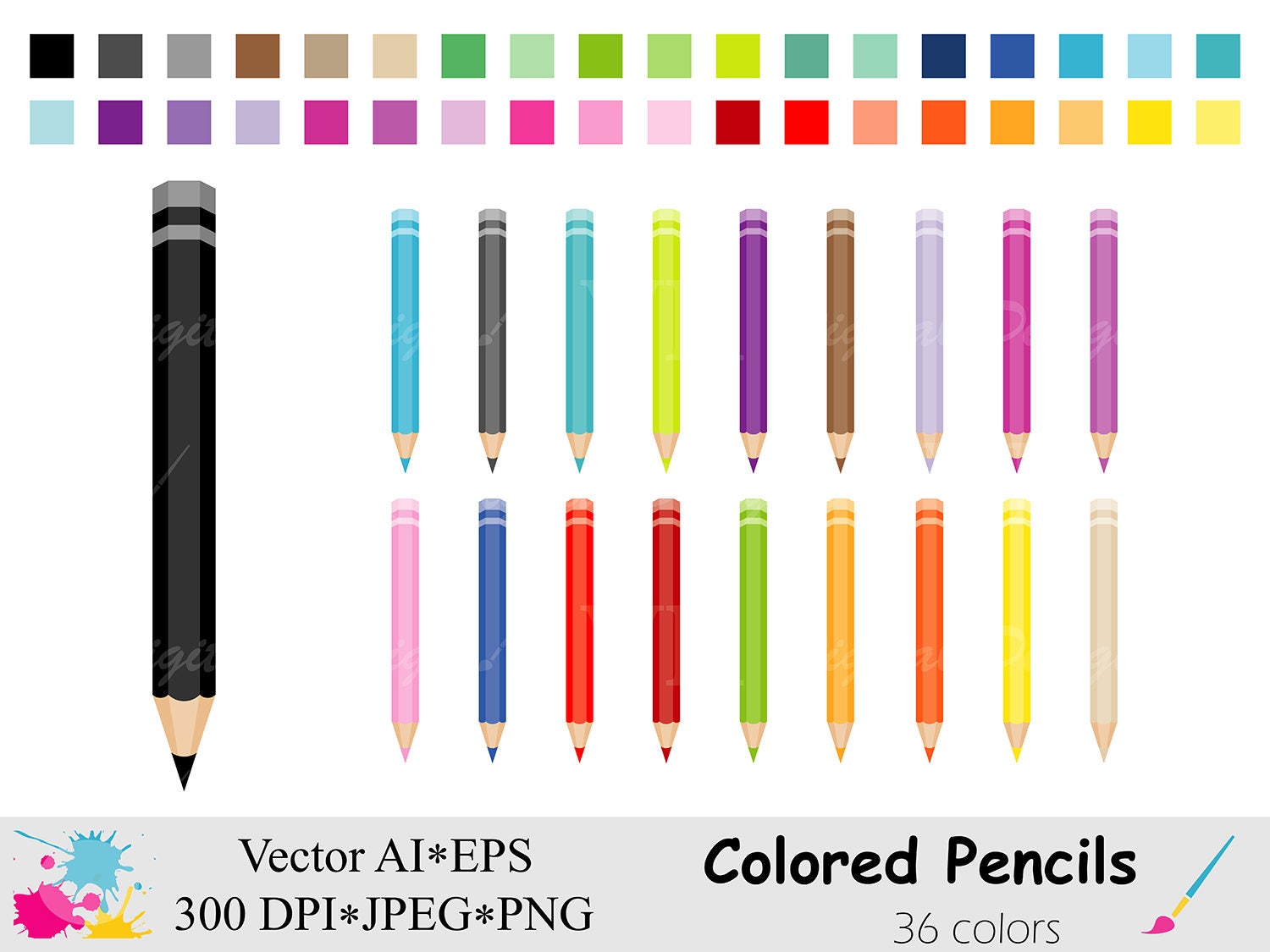 Colored Pencils Clip Art, Rainbow Pencils Clipart, Pencil Planner ...