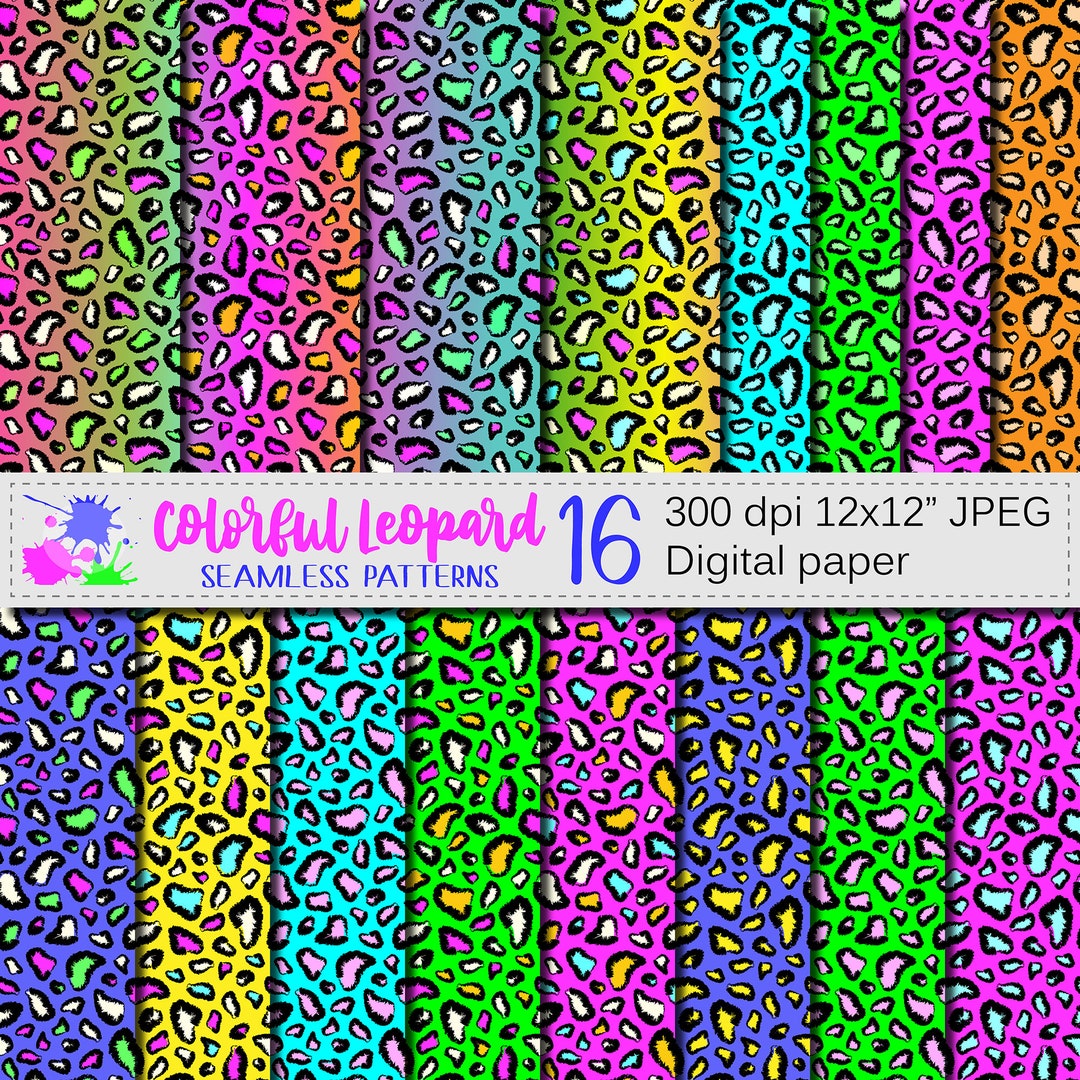 Colorful Leopard Seamless Patterns / Bright Leopard Digital Paper ...
