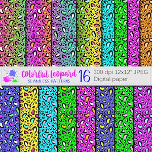 Colorful Leopard Seamless Patterns / Bright Leopard Digital Paper ...