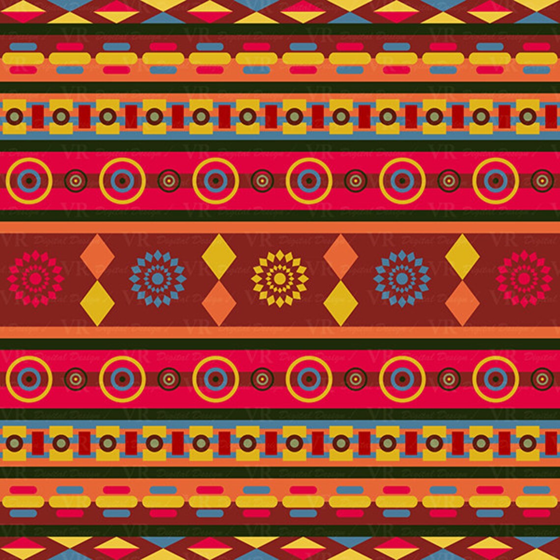 Aztec Digital Paper Set, Ethnic Tribal Digital Papers, Bright Geometric ...