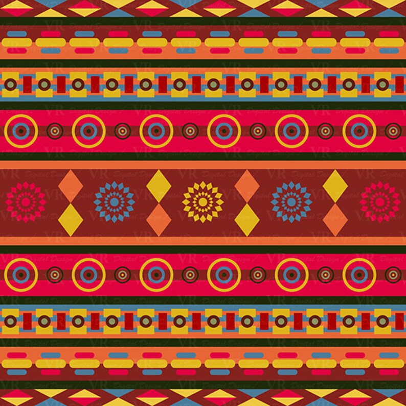 Aztec Digital Paper Set, Ethnic Tribal Digital Papers, Bright Geometric ...