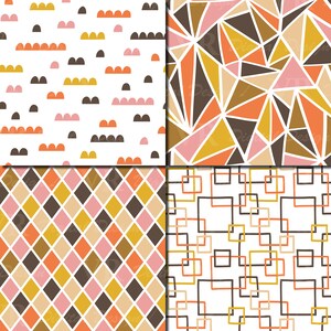 Retro Geometric Digital Paper, Brown Orange Yellow Pink Seamless ...