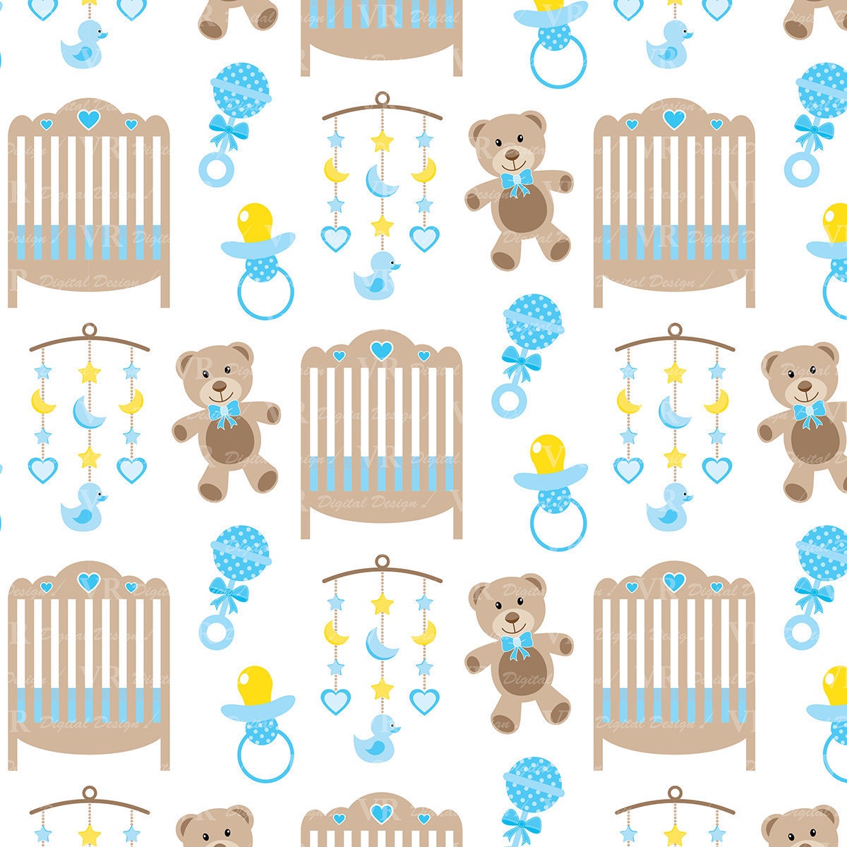 Its a Boy Digital Paper Set, Baby Boy Blue Digital Papers, Baby Shower ...