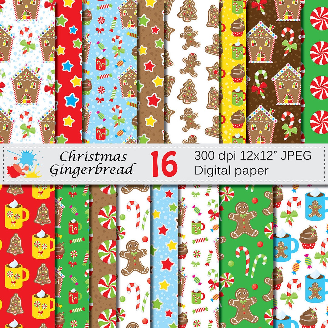 Christmas Gingerbread Digital Paper Set, Gingerbread House, Cookies ...