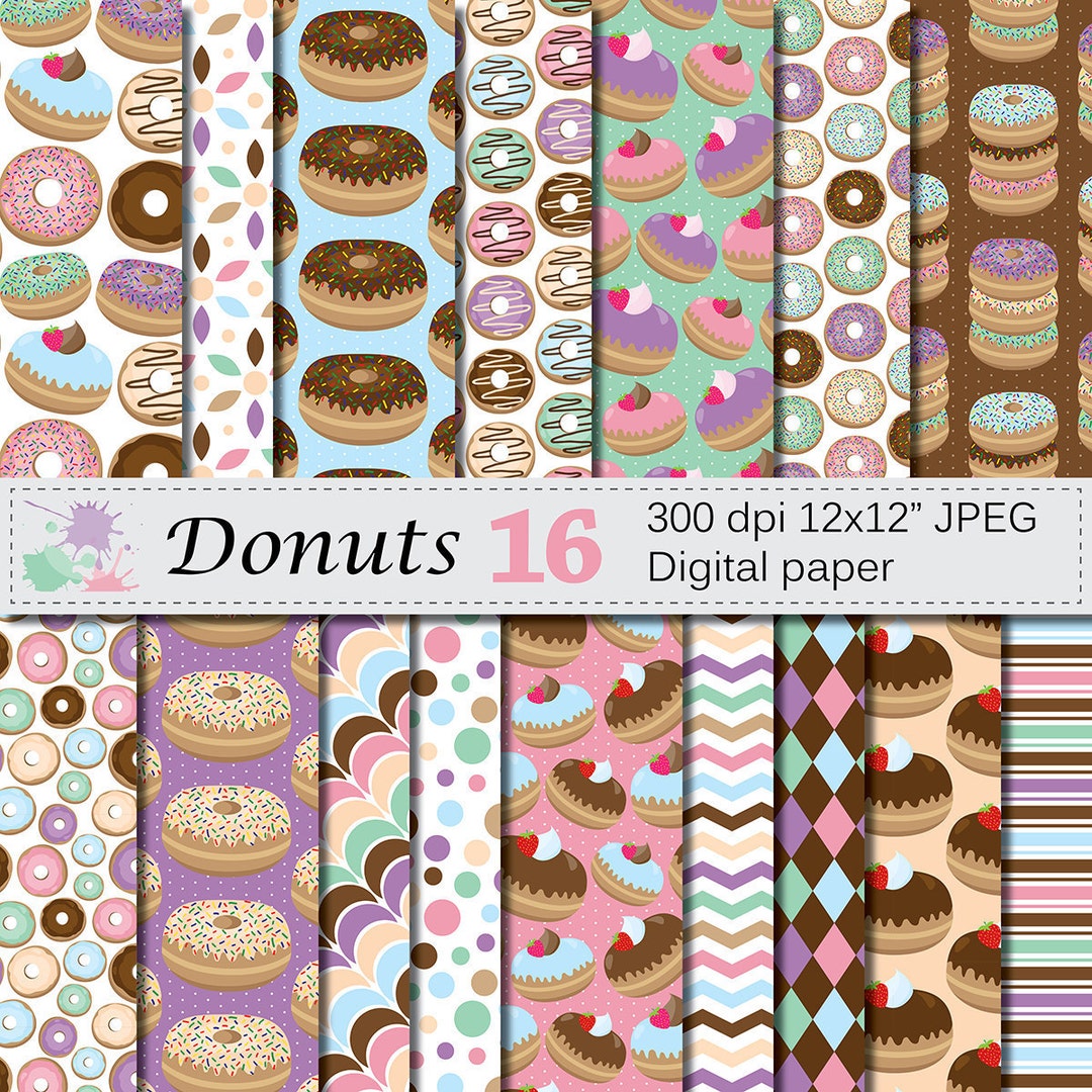 Donuts Digital Paper Set, Pastel Chocolate Donut Digital Papers ...