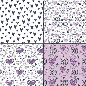 Hearts Digital Paper, Purple Valentine's Day Seamless Patterns, Love ...