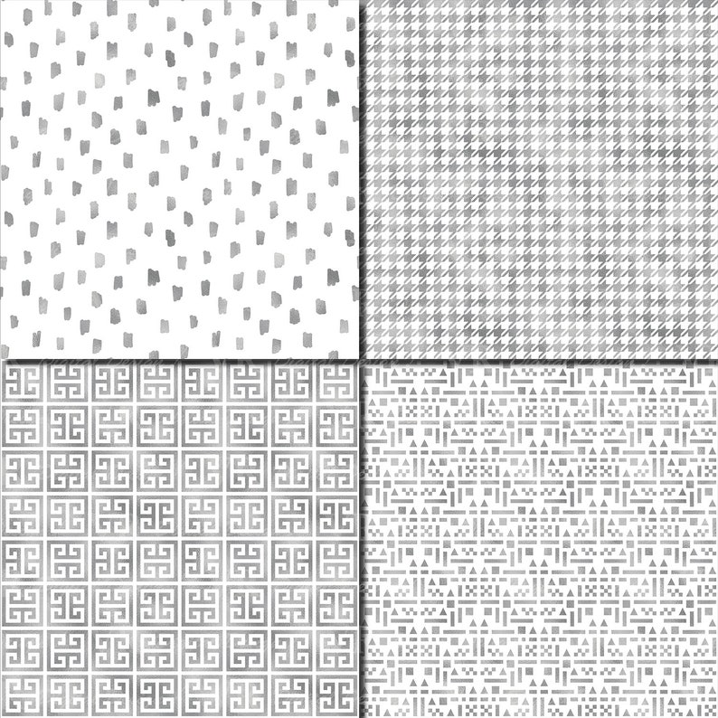 Silver Foil Digital Paper, Seamless Metallic Foil Geometric Patterns ...