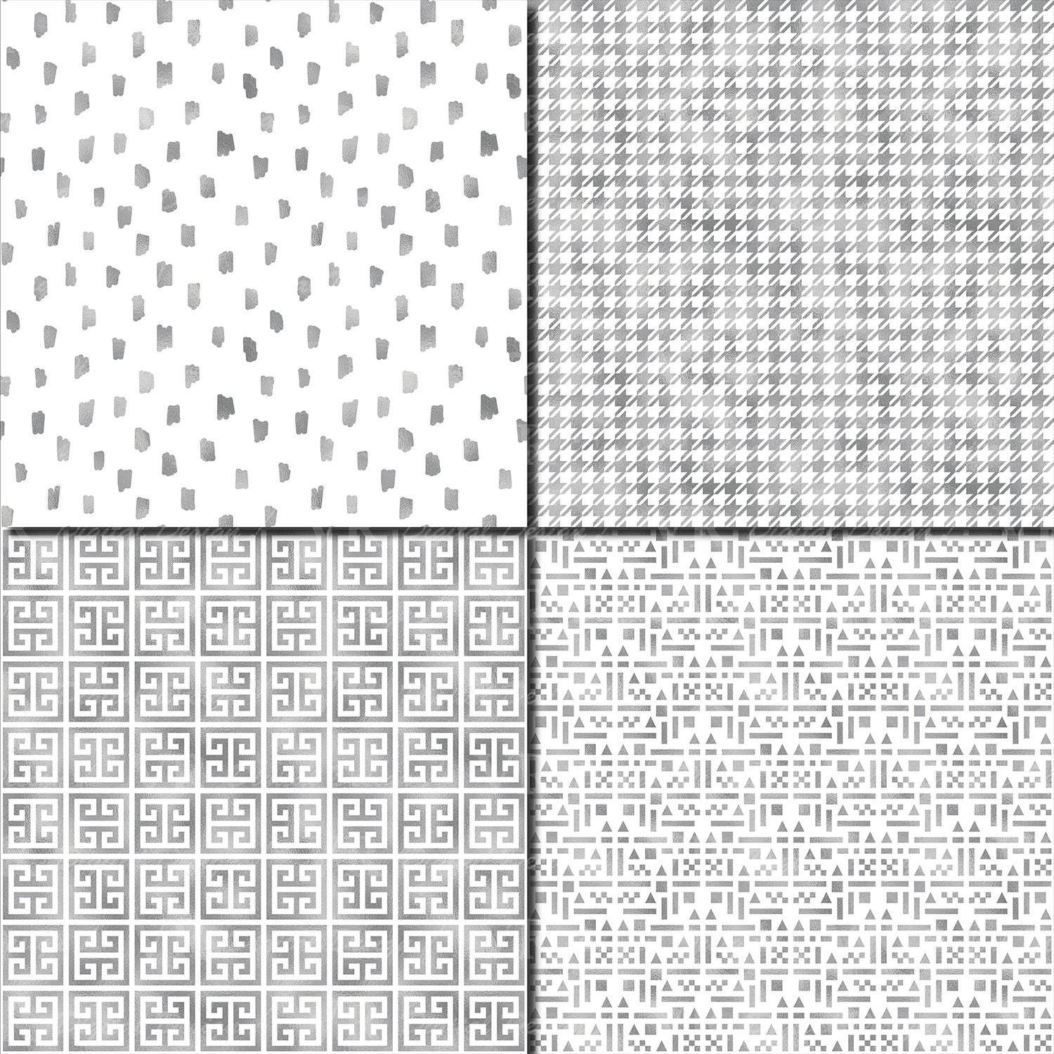Silver Foil Digital Paper, Seamless Metallic Foil Geometric Patterns ...