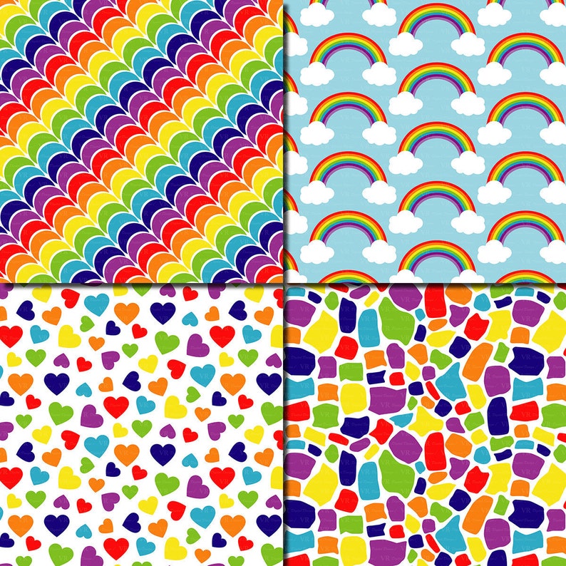Rainbow Digital Paper Set, Multicolored Digital Scrapbook Printable ...