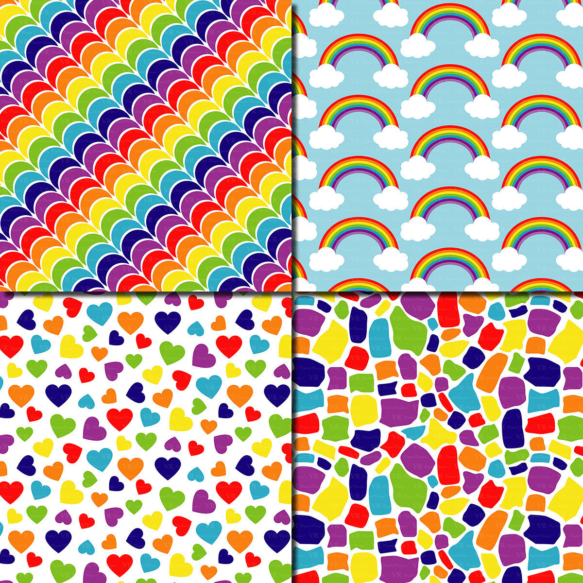 Rainbow Digital Paper Set, Multicolored Digital Scrapbook Printable ...