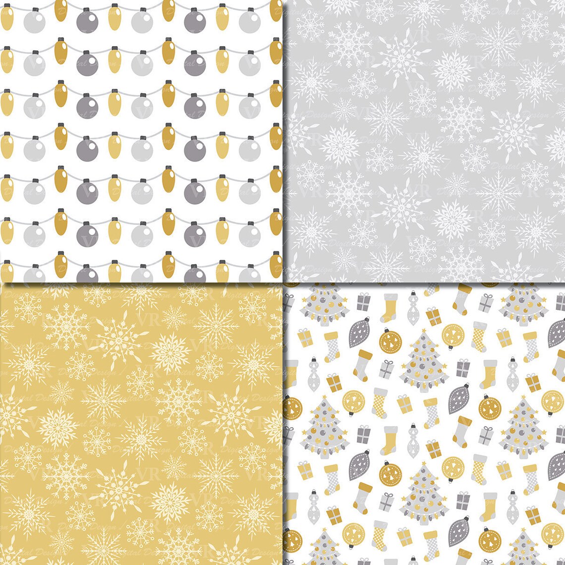 Gold and Silver Christmas Digital Paper Set, Christmas Digital Papers ...