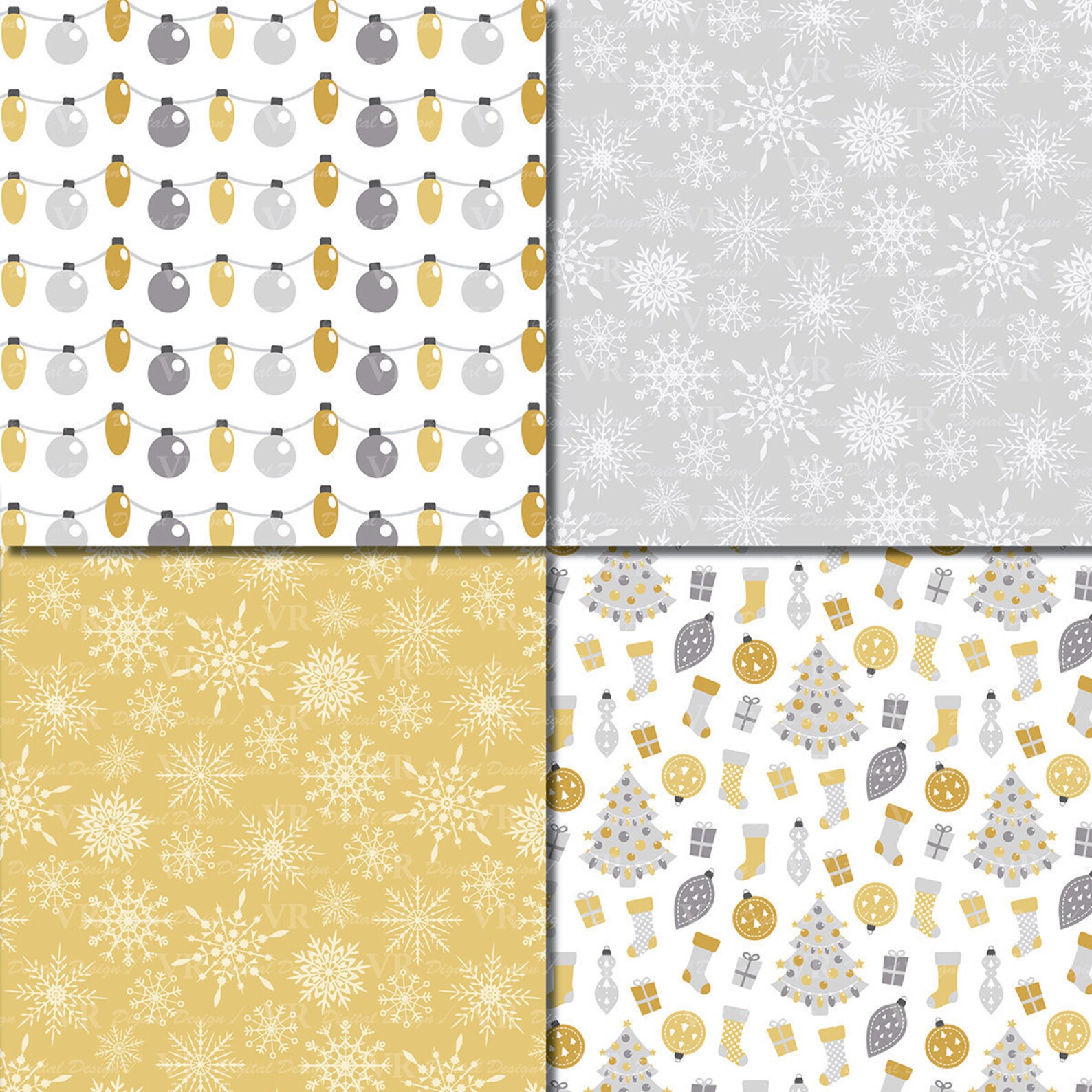 Gold and Silver Christmas Digital Paper Set, Christmas Digital Papers ...