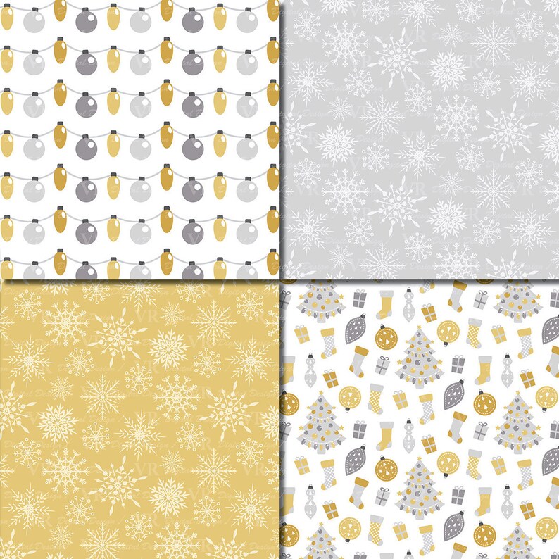 Gold and Silver Christmas Digital Paper Set, Christmas Digital Papers ...