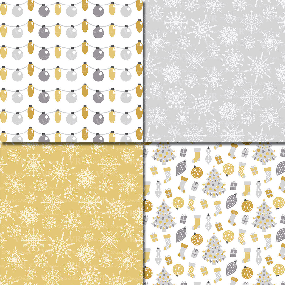 Gold and Silver Christmas Digital Paper Set, Christmas Digital Papers ...