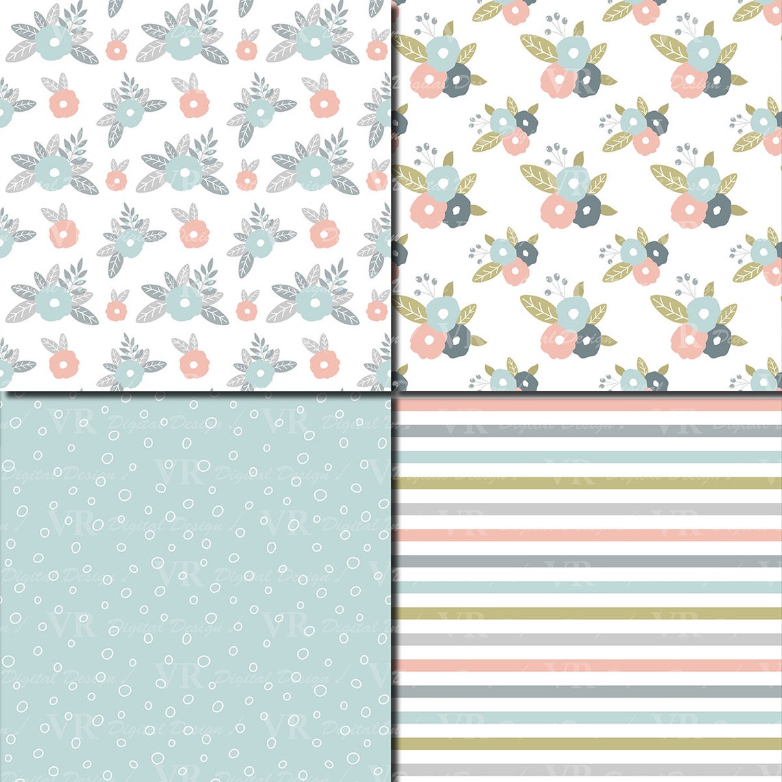 Seamless Floral Digital Paper, Pastel Flowers Seamless Pattern, Peach ...