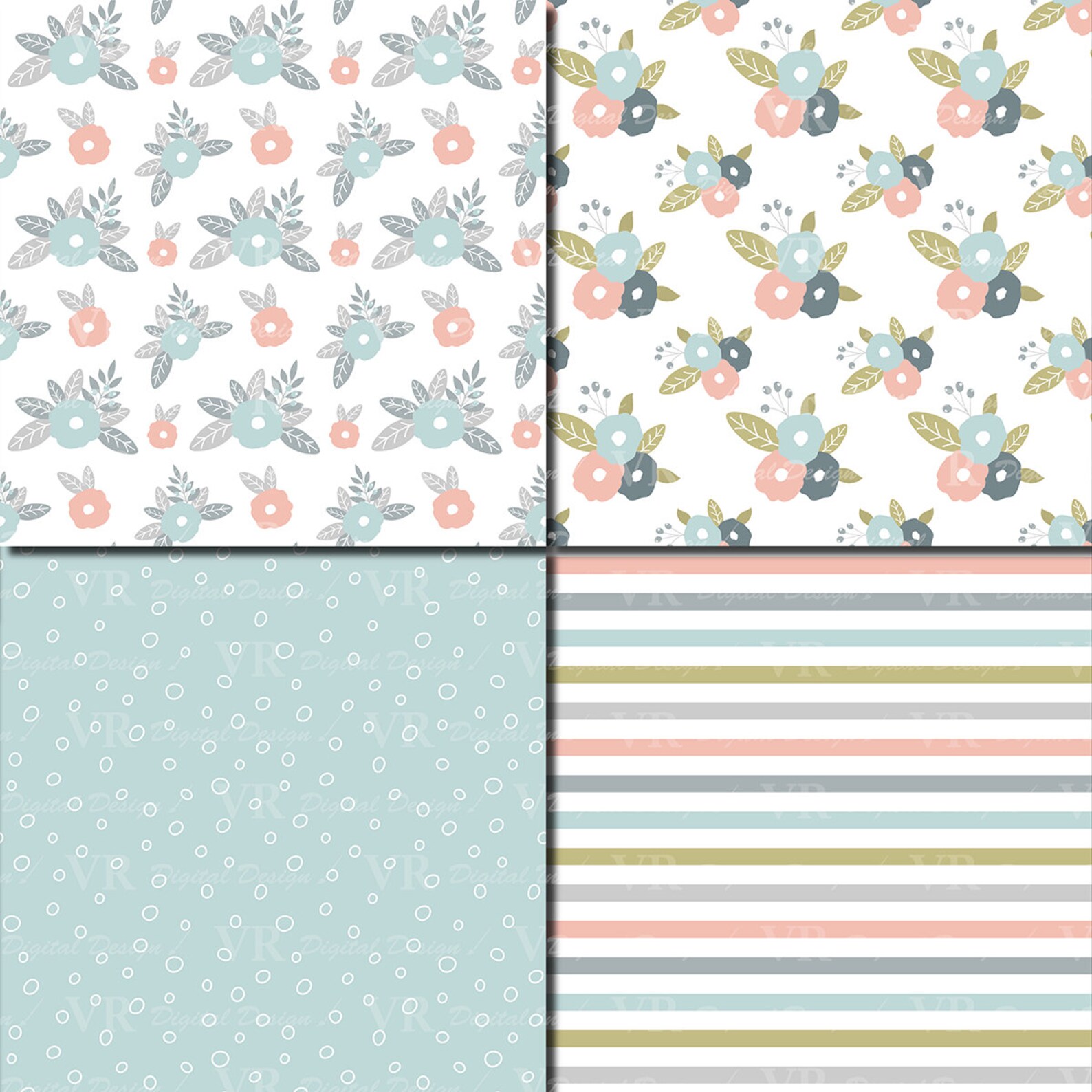 Seamless Floral Digital Paper Pastel Flowers Seamless - Etsy