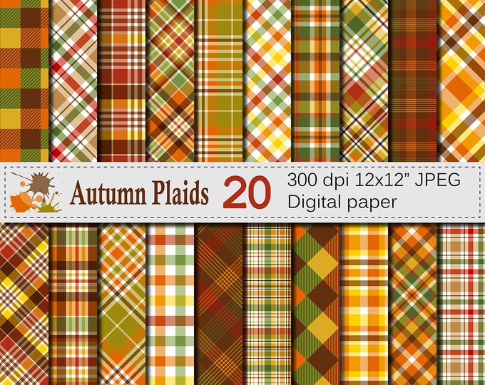 Autumn Plaid Digital Paper, Fall Plaid Patterns, Thanksgiving Plaid ...