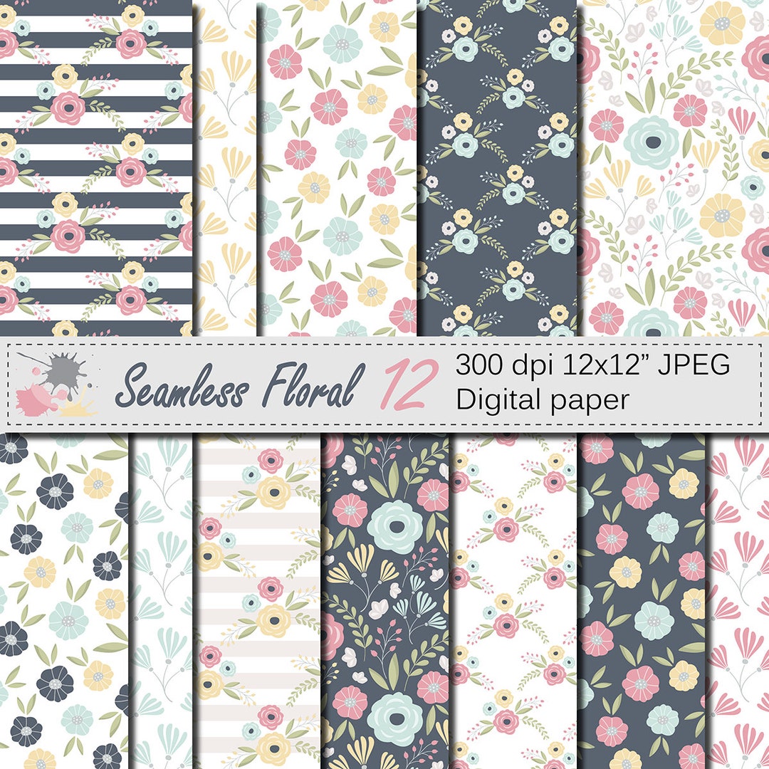 Seamless Floral Digital Paper, Pink and Yellow Flowers Seamless Pattern ...