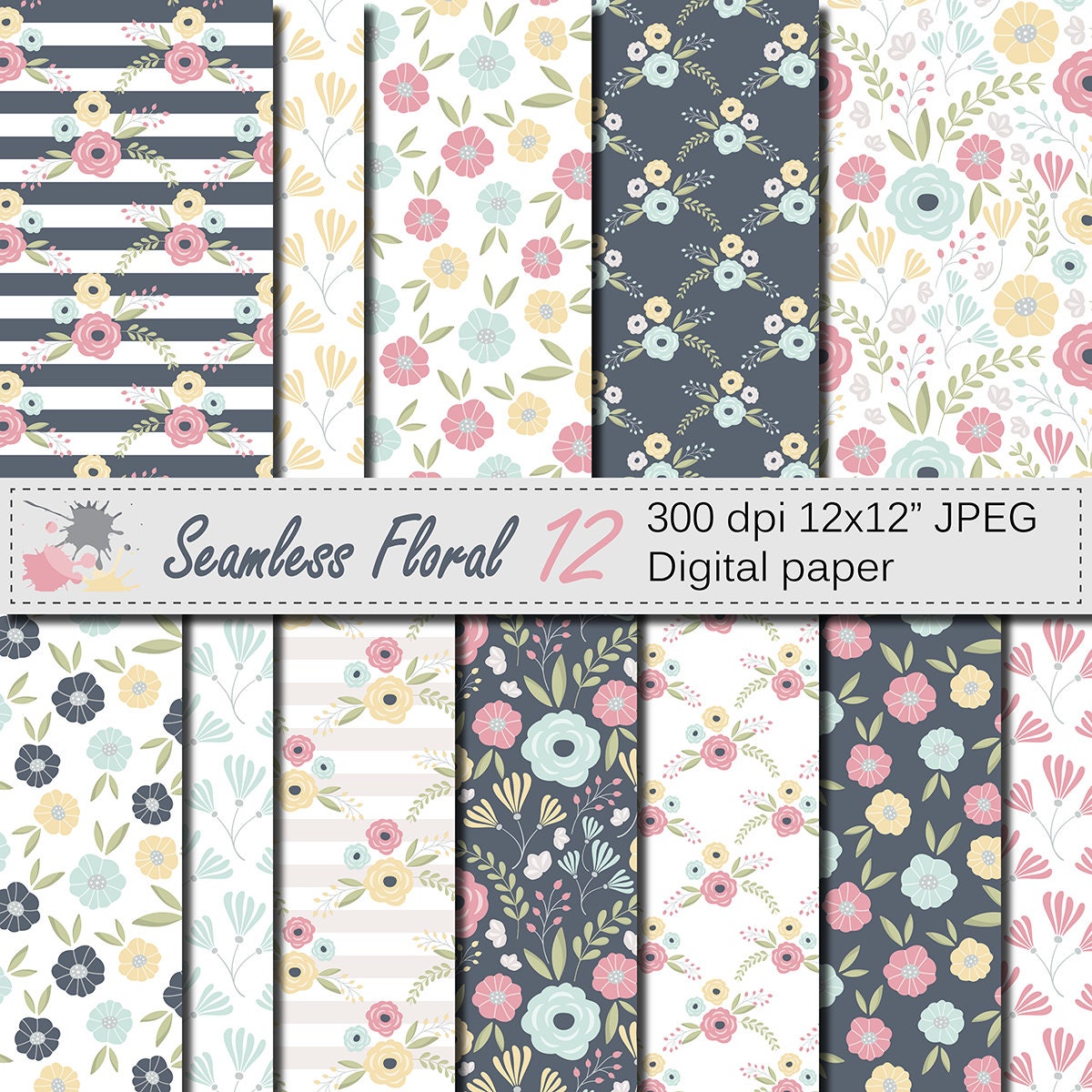 Seamless Floral Digital Paper Pink and Yellow Flowers | Etsy