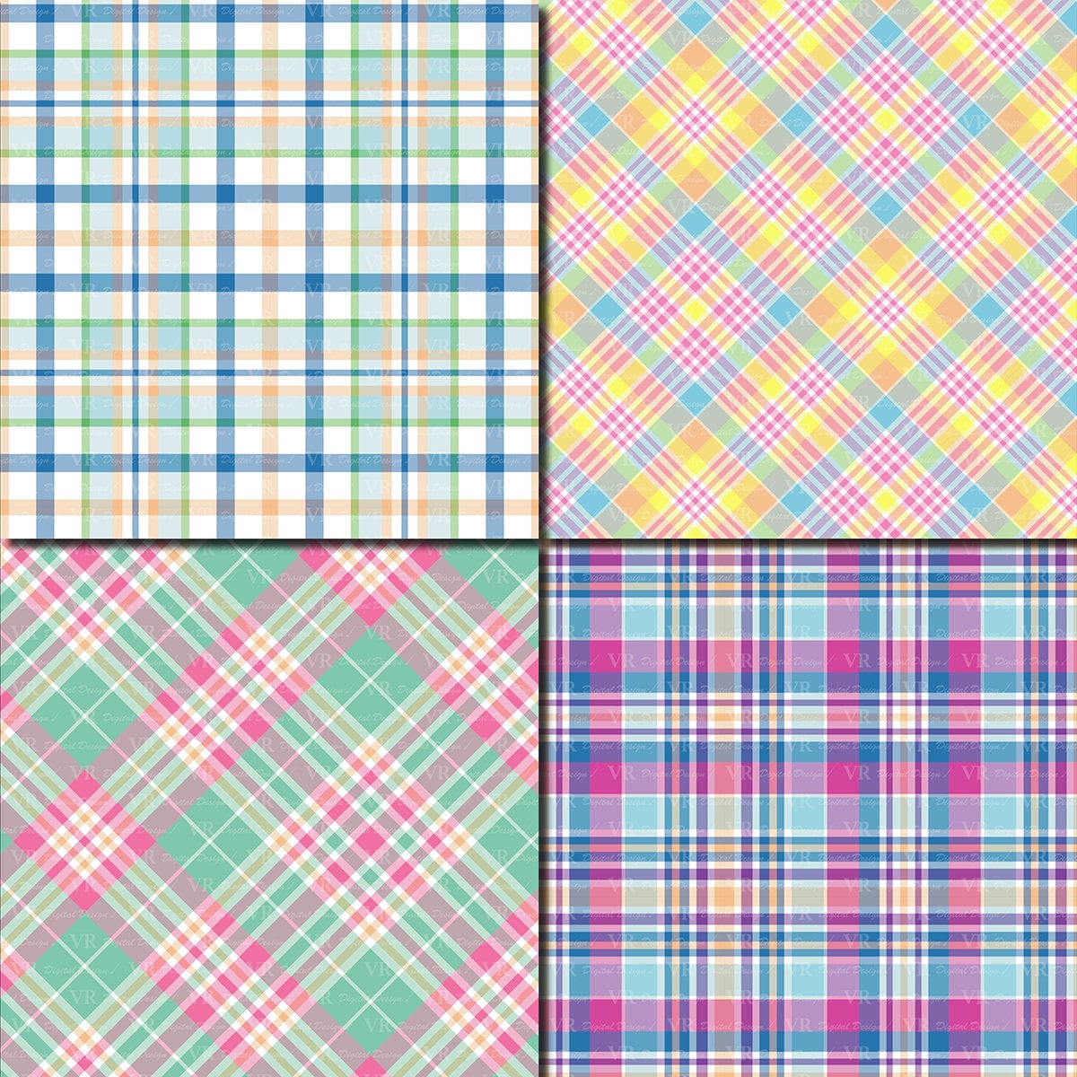 Easter Plaid Digital Paper, Spring Pastel Plaid Pattern, Plaid ...